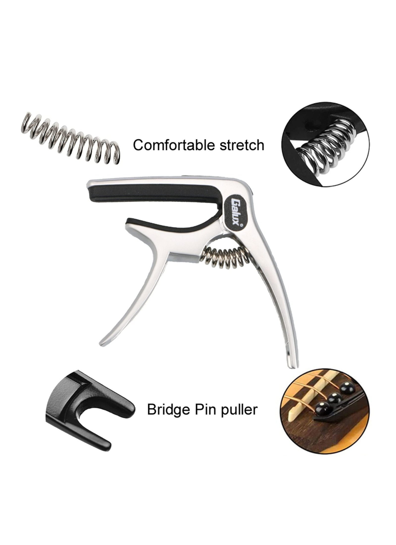 Galux GC-501A Silver Guitar Capo - Best 3-in-1 Zinc Alloy